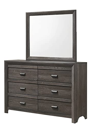 Rustic Style Grayish Brown 5pc Queen Size Bed Dresser Mirror Nightstand Set Solid Wood Master Bedroom Furniture