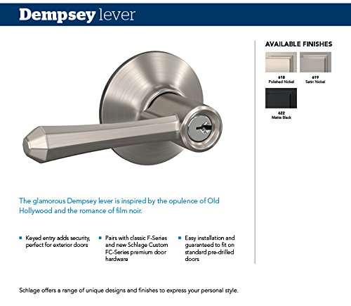 SCHLAGE F51A DMP 622 RWD Dempsey Lever with Rosewood Trim Keyed Entry Lock, Matte Black