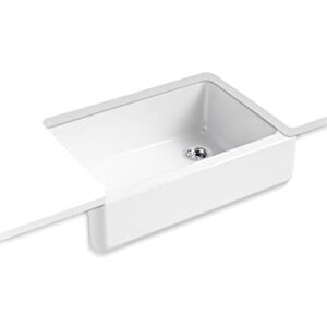 KOHLER K-5827-0 Whitehaven Farmhouse Self-Trimming Undermount Single-Bowl Sink with Tall Apron, White 9.63 x 21.56 x 32.69 inches