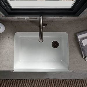 KOHLER K-5827-0 Whitehaven Farmhouse Self-Trimming Undermount Single-Bowl Sink with Tall Apron, White 9.63 x 21.56 x 32.69 inches