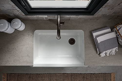 KOHLER K-5827-0 Whitehaven Farmhouse Self-Trimming Undermount Single-Bowl Sink with Tall Apron, White 9.63 x 21.56 x 32.69 inches