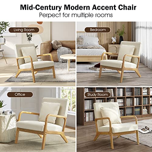 ELUCHANG Mid-Century Modern Chair,Accent Chair with Lumbar Pillow,Upholstered Armchair,Linen Fabric Comfy Reading Chair, Lounge Side Chair for Living Room Bedroom Apartment,Easy Assembly