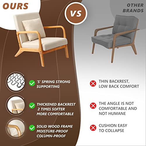 ELUCHANG Mid-Century Modern Chair,Accent Chair with Lumbar Pillow,Upholstered Armchair,Linen Fabric Comfy Reading Chair, Lounge Side Chair for Living Room Bedroom Apartment,Easy Assembly