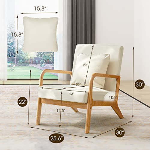 ELUCHANG Mid-Century Modern Chair,Accent Chair with Lumbar Pillow,Upholstered Armchair,Linen Fabric Comfy Reading Chair, Lounge Side Chair for Living Room Bedroom Apartment,Easy Assembly