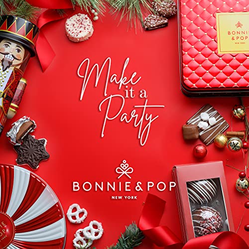 Bonnie and Pop's Holiday Tin- with Assorted Christmas Chocolate, Nuts, Bark, Truffles – Festive, Corporate, Family, Gift Basket Idea for Men and Women