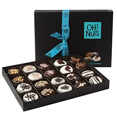 Chocolate Covered Cookie Gift Baskets | 20 Variety Gourmet Assortment Sandwich Cookies | Prime Elegant Box Gifts for Birthday, Anniversary, Holiday Season, Mom, Dad - Oh! Nuts