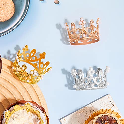 15 Pieces Crown Cake Topper Mini Crown Cupcake Topper Mini Baby Crown Gem Pearl Crown Tiara Cake Topper for Women Lady Girl Birthday Bridal Wedding Royal Themed Party Decorations(Pearl Style)