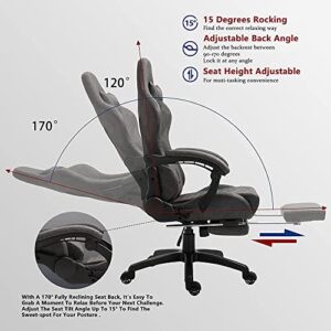 Dowinx Gaming Chair Office Chair PC Chair with Massage Lumbar Support, Vintage Style PU Leather High Back Adjustable Swivel Task Chair with Footrest (Light Grey)