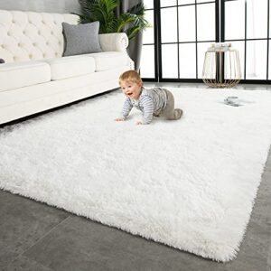 twinnis super soft shaggy rugs fluffy carpets 5×8 feet, indoor modern plush area rugs for living room bedroom kids room nursery home decor, upgrade anti-skid durable rectangular fuzzy rug, cream white