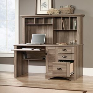 Sauder Harbor View Computer Desk with Hutch, Salt Oak Finish & Sauder Select Collection 3-Shelf Bookcase, Salt Oak Finish