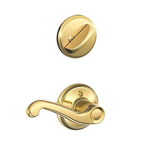 Schlage F59 FLA 605 RH Flair Interior Right-Handed Lever with Deadbolt, Bright Brass (Interior Half Only)