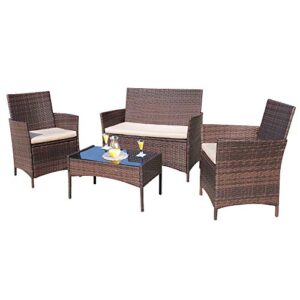 homall outdoor indoor use backyard porch garden poolside balcony sets clearance brown and beige 4 pieces furniture