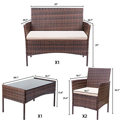 Homall Outdoor Indoor Use Backyard Porch Garden Poolside Balcony Sets Clearance Brown and Beige 4 Pieces Furniture