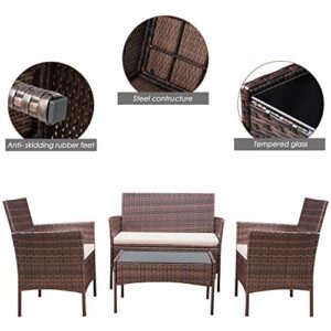 Homall Outdoor Indoor Use Backyard Porch Garden Poolside Balcony Sets Clearance Brown and Beige 4 Pieces Furniture