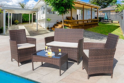 Homall Outdoor Indoor Use Backyard Porch Garden Poolside Balcony Sets Clearance Brown and Beige 4 Pieces Furniture