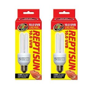 (2 pack) zoo med reptisun 10.0 uvb mini compact fluorescent