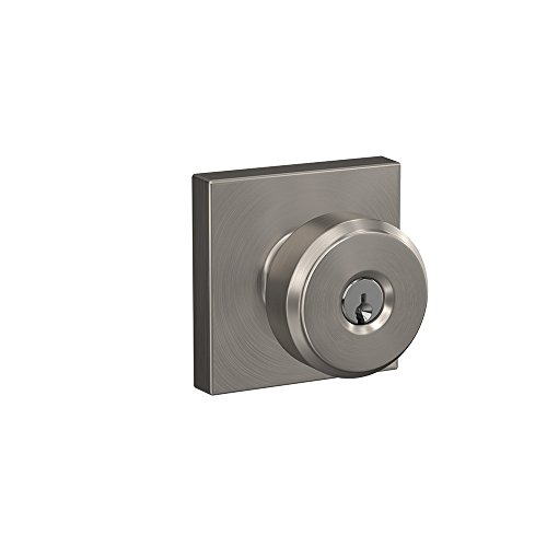 Schlage F51A BWE 619 COL Bowery Knob with Collins Trim Keyed Entry Lock, Satin Nickel