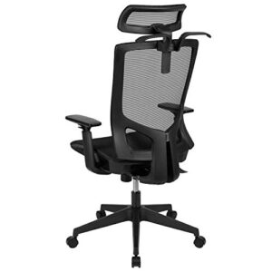 Flash Furniture Ergonomic Mesh Office Chair with Synchro-Tilt, Pivot Adjustable Headrest, Lumbar Support, Coat Hanger and Adjustable Arms in Black