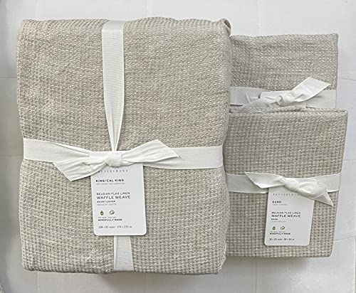 Pottery Barn Belgian Flax Linen Waffle Duvet Cover King/California King & Two Euro Shams ~Flax