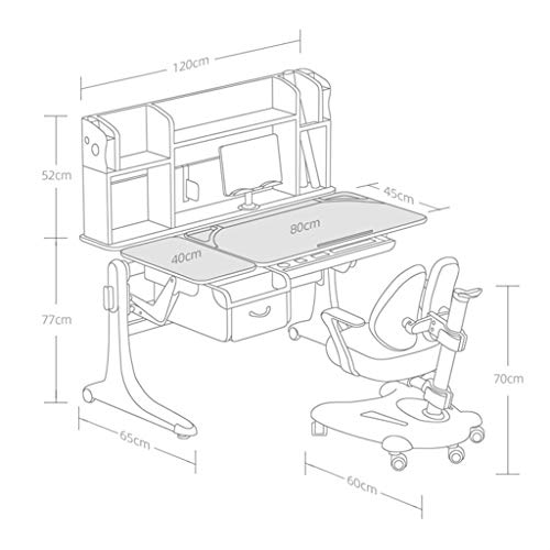 Multifunctional Liftable Children’s Study Table and Chair, Ergonomically Adjustable Children’s Table and Chair set Combination, Solid Wood Computer Desk With Bookshelves and Drawers