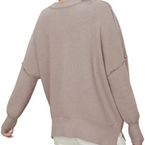 ANRABESS Women's Long Sleeve Oversized Crew Neck Solid Color Side Slit Knit Pullover Sweater A305hongxing-XS