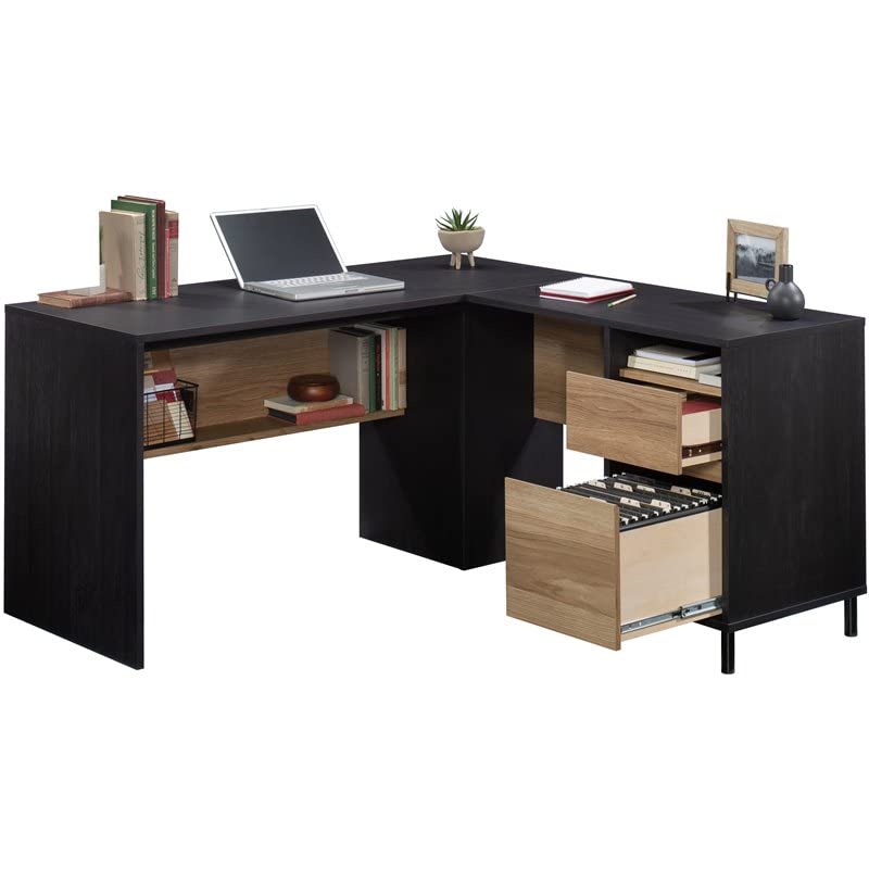 Sauder Acadia Way Modern L-Shaped Desk in Raven Oak, Raven Oak Finish