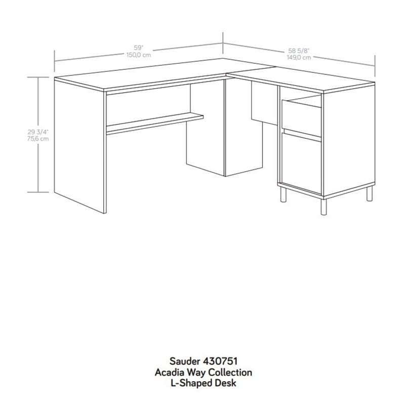 Sauder Acadia Way Modern L-Shaped Desk in Raven Oak, Raven Oak Finish