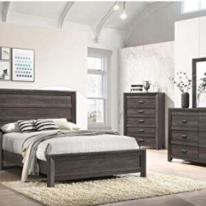 Rustic Style Grayish Brown 4pc King Size Bed Dresser Mirror Nightstand Set Solid Wood Master Bedroom Furniture