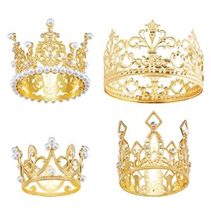 4 pieces crown cake topper mini tiara birthday cake topper gold crystal pearl vintage wedding cake crown topper for birthday party wedding cake baby shower birthday cake decoration