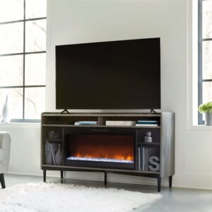 Sauder Harvey Park Fireplace TV Credenza with Glass Doors, Jet Acacia Finish