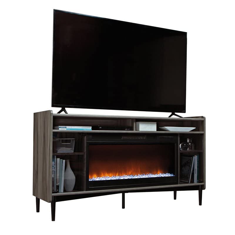 Sauder Harvey Park Fireplace TV Credenza with Glass Doors, Jet Acacia Finish