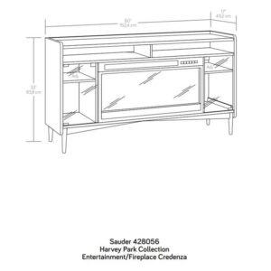 Sauder Harvey Park Fireplace TV Credenza with Glass Doors, Jet Acacia Finish