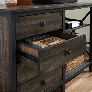 Sauder Steel River Industrial Metal & Wood Credenza with Drawers, Carbon Oak Finish