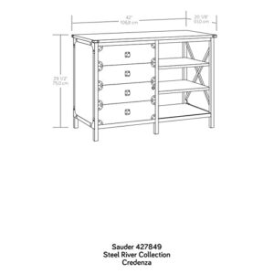 Sauder Steel River Industrial Metal & Wood Credenza with Drawers, Carbon Oak Finish