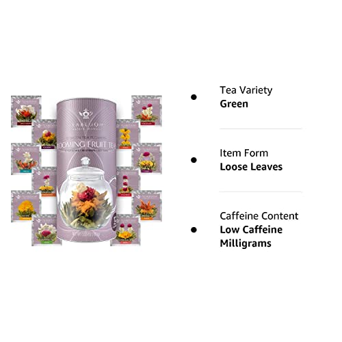 Teabloom Fruit Blooming Teas – 12 Unique Flower Varieties of Blooming Tea in 12 Delicious Fruit Flavors – Each Flowering Tea Ball Steeps Up to 3 Times