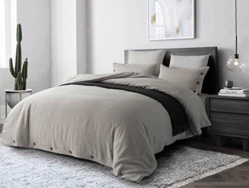 meadow park Stone Washed Linen King Duvet Cover 3-pc Set, Oeko-Tex Certified, Ultra-Soft, Machine Washable, All Season, Natural Color