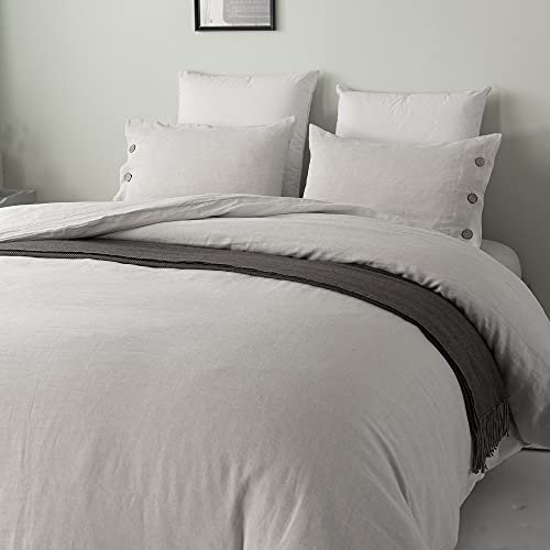 meadow park Stone Washed Linen King Duvet Cover 3-pc Set, Oeko-Tex Certified, Ultra-Soft, Machine Washable, All Season, Natural Color