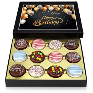 chocolate cookies birthday gift basket for men and women – gourmet chocolate happy birthday treats for food gifts, chocolate gift box by empire delights, 12 count