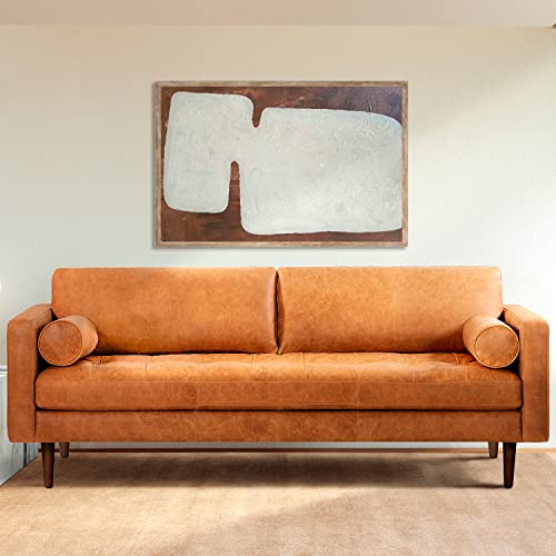 POLY & BARK Napa Leather Couch – 88.5-Inch Leather Sofa with Tufted Back - Full Grain Leather Couch with Feather-Down Topper On Seating Surfaces – Pure-Aniline Italian Leather – Cognac Tan