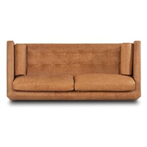 POLY & BARK Napa Leather Couch – 88.5-Inch Leather Sofa with Tufted Back - Full Grain Leather Couch with Feather-Down Topper On Seating Surfaces – Pure-Aniline Italian Leather – Cognac Tan