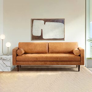 POLY & BARK Napa Leather Couch – 88.5-Inch Leather Sofa with Tufted Back - Full Grain Leather Couch with Feather-Down Topper On Seating Surfaces – Pure-Aniline Italian Leather – Cognac Tan