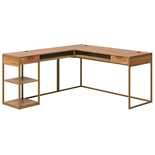 Sauder International Lux Engineered Wood L-Shaped Desk in Sindoori Mango