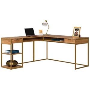 Sauder International Lux Engineered Wood L-Shaped Desk in Sindoori Mango