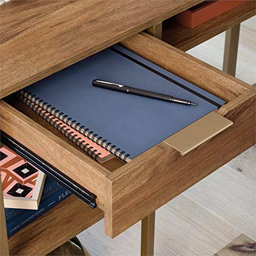 Sauder International Lux Engineered Wood L-Shaped Desk in Sindoori Mango