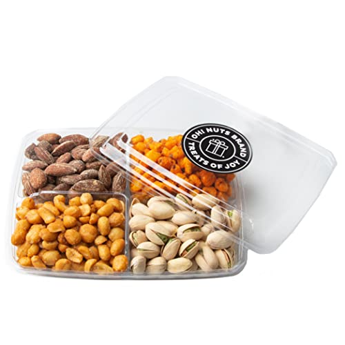 4 Section Nuts Gift Basket | Freshly Roasted Assorted Nuts Party Tray | Healthy Snack Gift Box for Birthday, Friends, Men & Women - Oh! Nuts