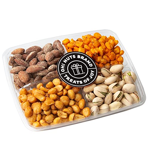 4 Section Nuts Gift Basket | Freshly Roasted Assorted Nuts Party Tray | Healthy Snack Gift Box for Birthday, Friends, Men & Women - Oh! Nuts