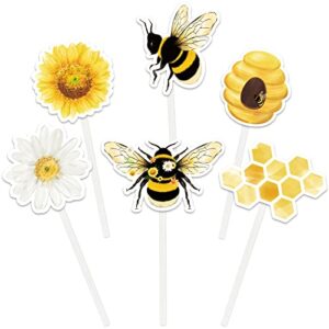 bee party cupcake topper – 36 pcs bumble bee party decorations for kids girls birthday baby shower honey bee themed party supplies cake decor