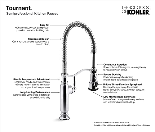 Kohler 77515-AF K-77515-AF Tournant Semi-Professional Pull-Down Kitchen Sink Faucet in Vibrant French Gold