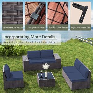 RTDTD Outdoor Patio Furniture Set with Propane Fire Pit Table, 7 Pieces Outdoor Furniture Patio Sectional Sofa Conversation Sets w/ETL Approved 43" Gas Outdoor Fire Table & Coffee Table (Dark Blue)