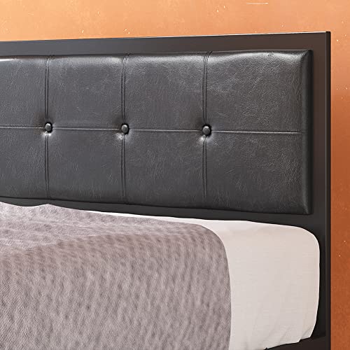 NEOLEWA Queen Size Faux Leather Classic Platform Soft Article Bed Frame with Support Slats, Full